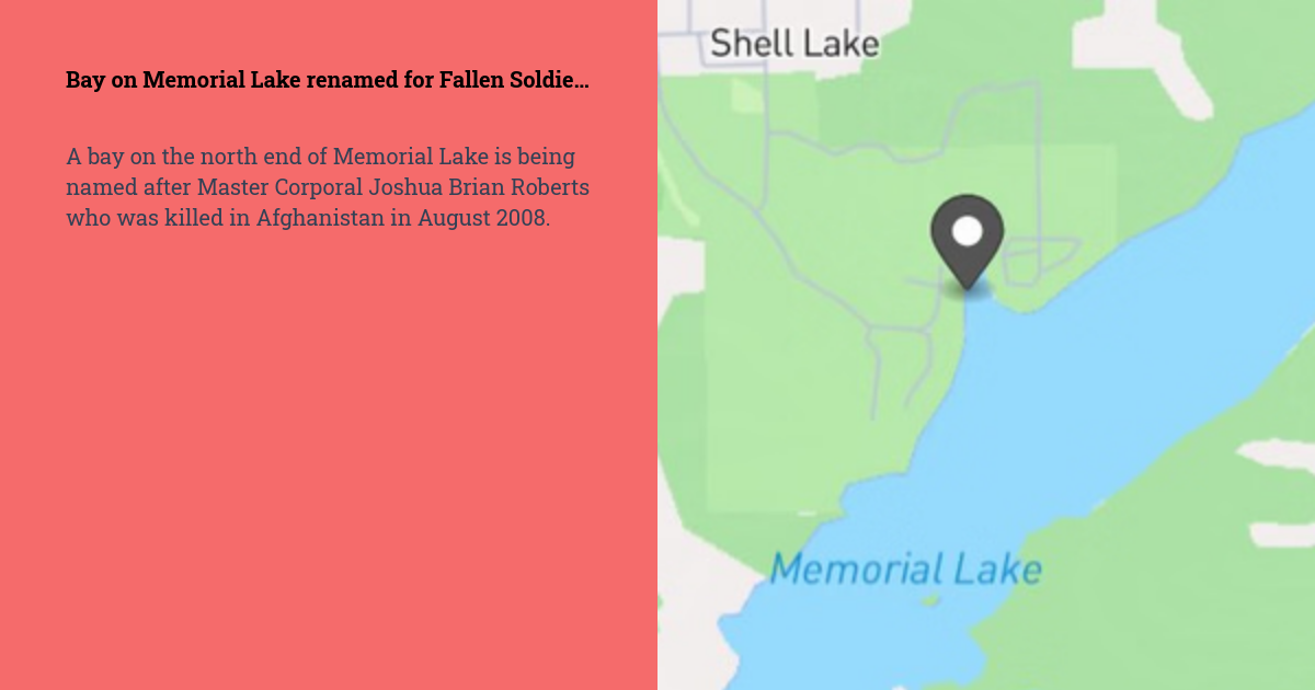 Bay on Memorial Lake renamed for Fallen Soldier Joshua Brian Roberts ...